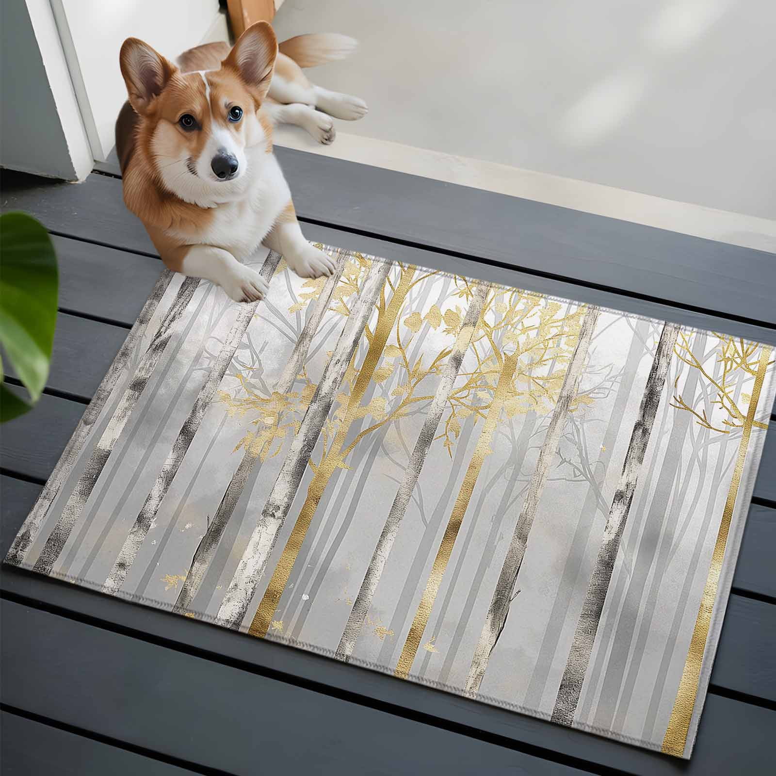 Abstract Plant Front Door Rugs 2x3 ft Trees Forest Gold Oil Painting ...