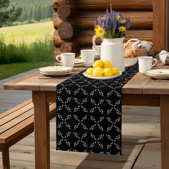 Abstract Plant Leaf Lattice Table Runner 60 Inch Long Vintage Botanical ...