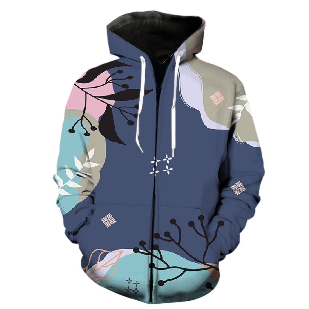 Abstract Plant Leaves Men's Zipper Hoodies Streetwear Oversized Long ...