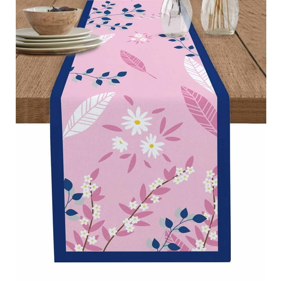 Abstract Plant Leaves Pink Flower Feathers Table Runners for Wedding ...