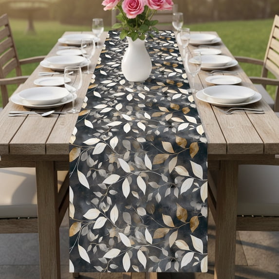 Abstract Plant Leaves Table Runner 13x36in Non-Slip Cotton Linen Table ...
