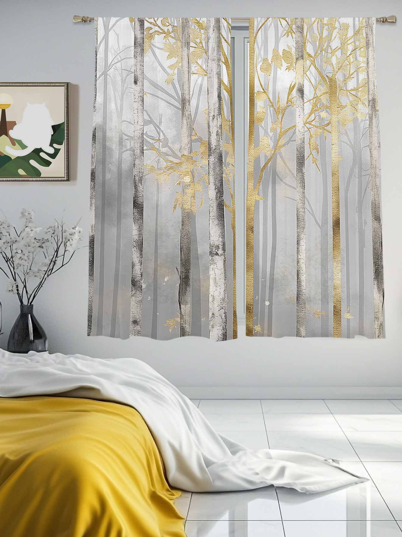 Abstract Plant Sheer Curtains 72 inches Long 2 Panels Set Trees Forest ...