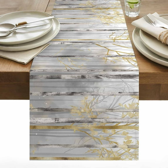 Abstract Plant Table Runner 13x90 inch Trees Forest Gold Oil Painting ...