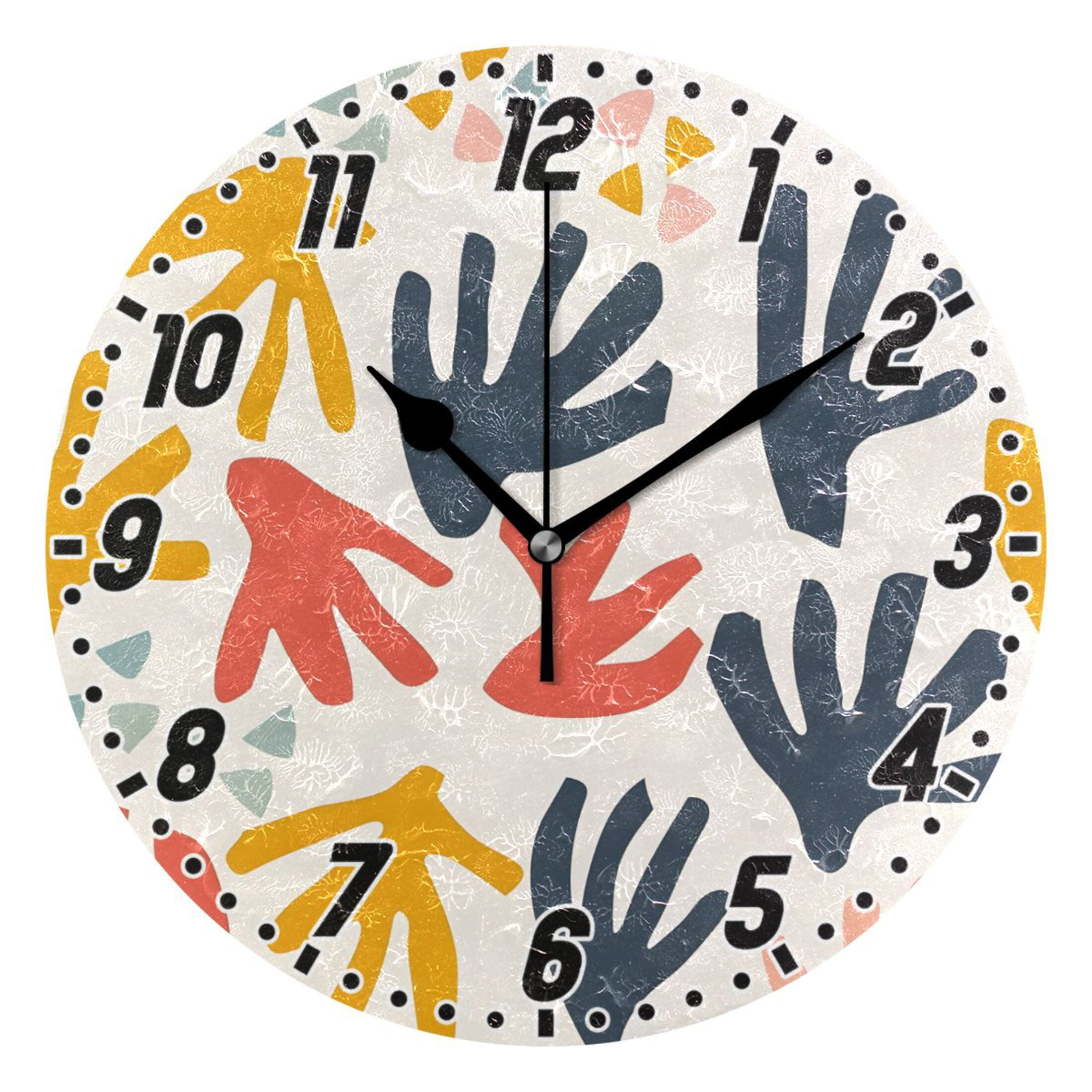 Abstract Playful Shape Round Wall Clock Battery Operated Silent Non ...