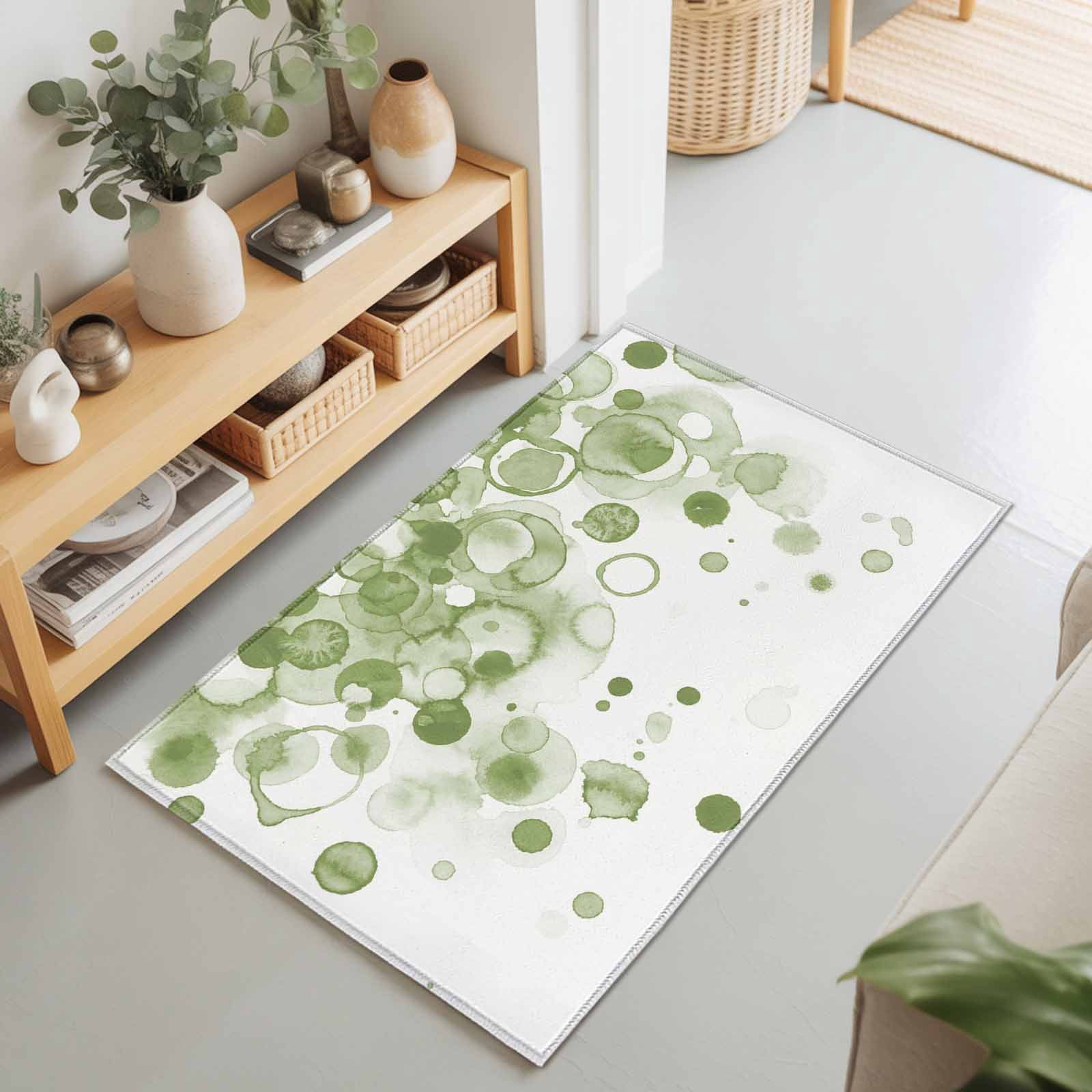 Abstract Polka Dot Minimalist Art Rectangle Rug 2'x3' Sage Green Ink ...
