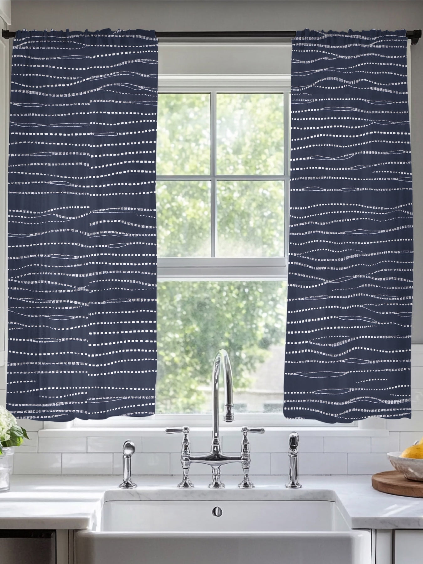 Abstract Polka Dot Stripes Chiffon Sheer Curtains 72 Inches Long White ...