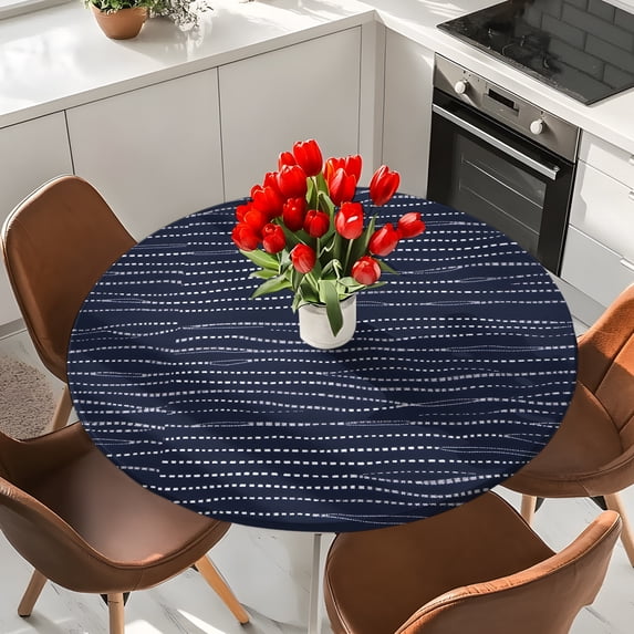 Abstract Polka Dot Stripes Round Fitted Tablecloth with Elastic Edge ...