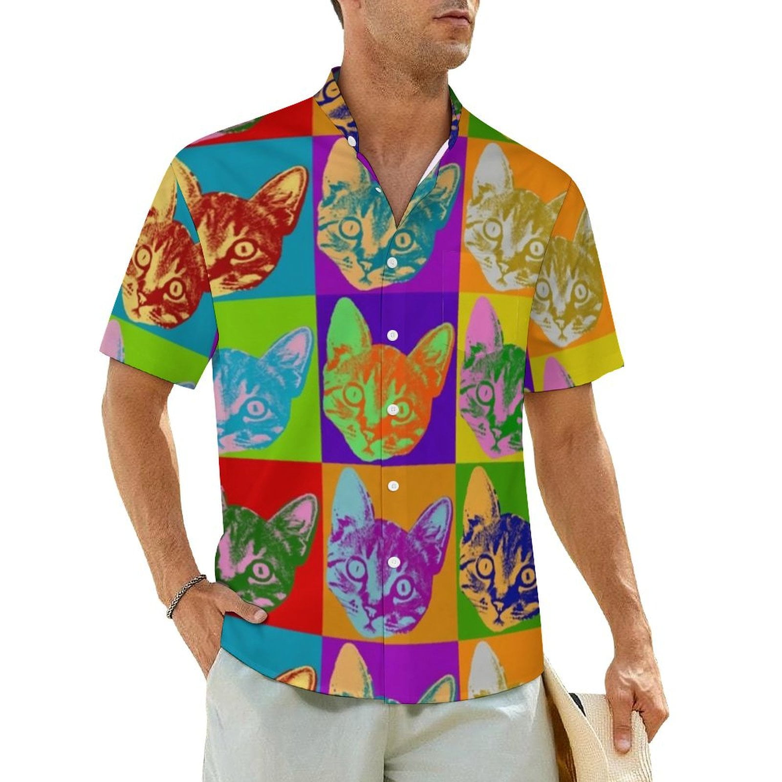 Abstract Pop Art Vacation Shirt Kandinsky Pattern Hawaiian Casual Shirts Man Vintage Blous ...