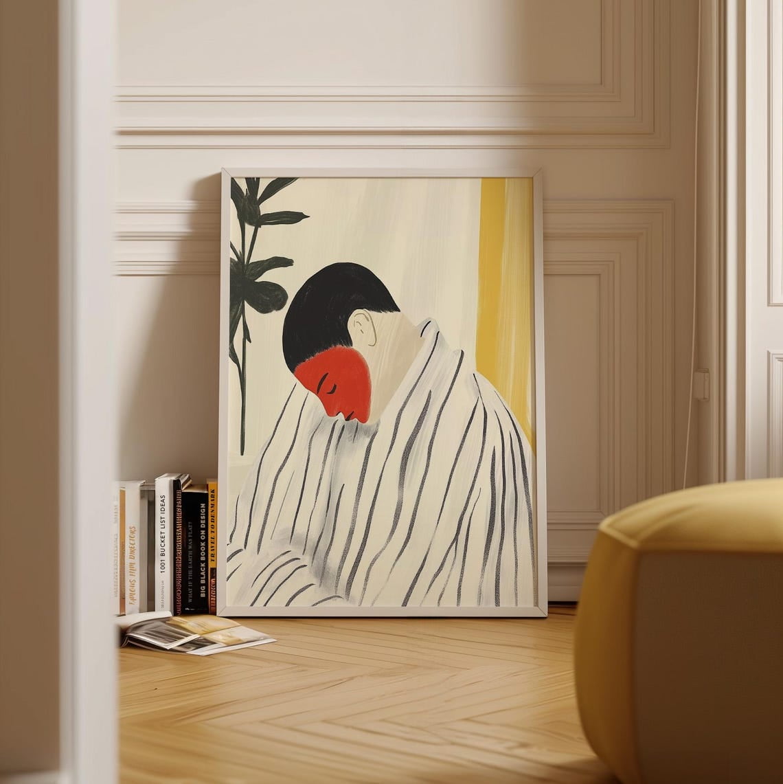 Abstract Portrait Art Print, Minimalist Red Face Black And White ...