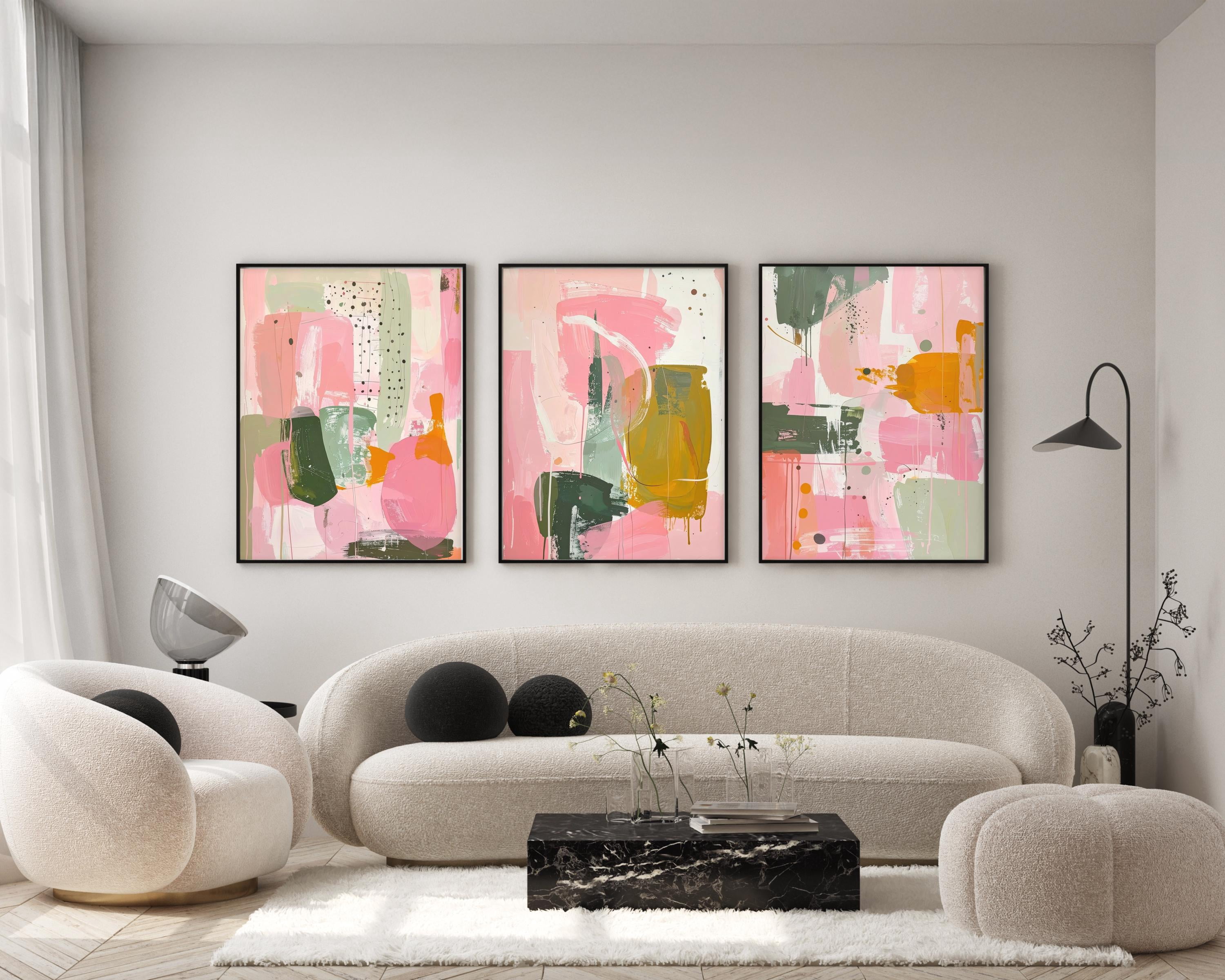Abstract Portrait Art Prints: Pink Green Modern Gallery Wall Decor Home ...