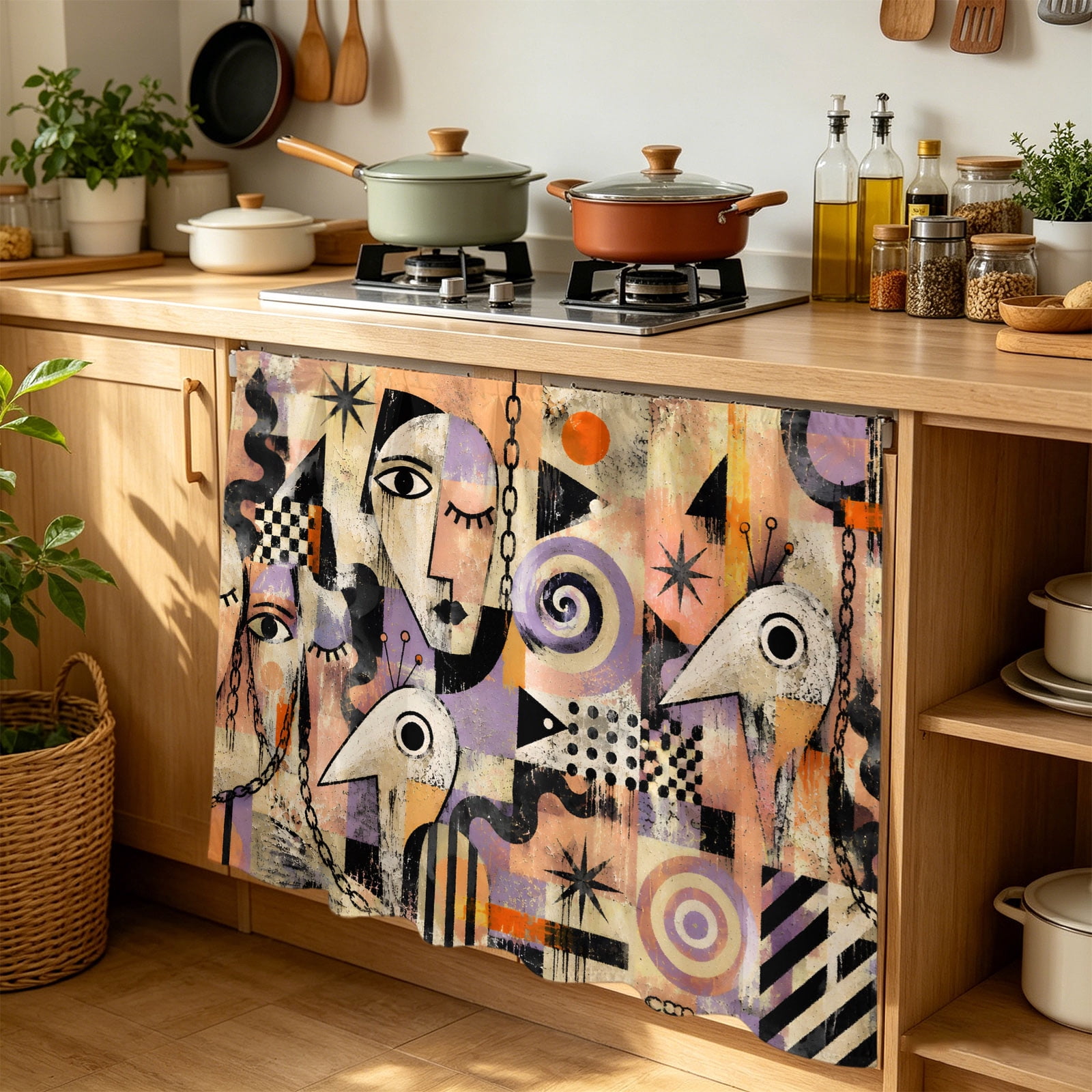 Abstract Portrait Faces Cabinet Curtains for Kitchen 35"W x 35"L ...