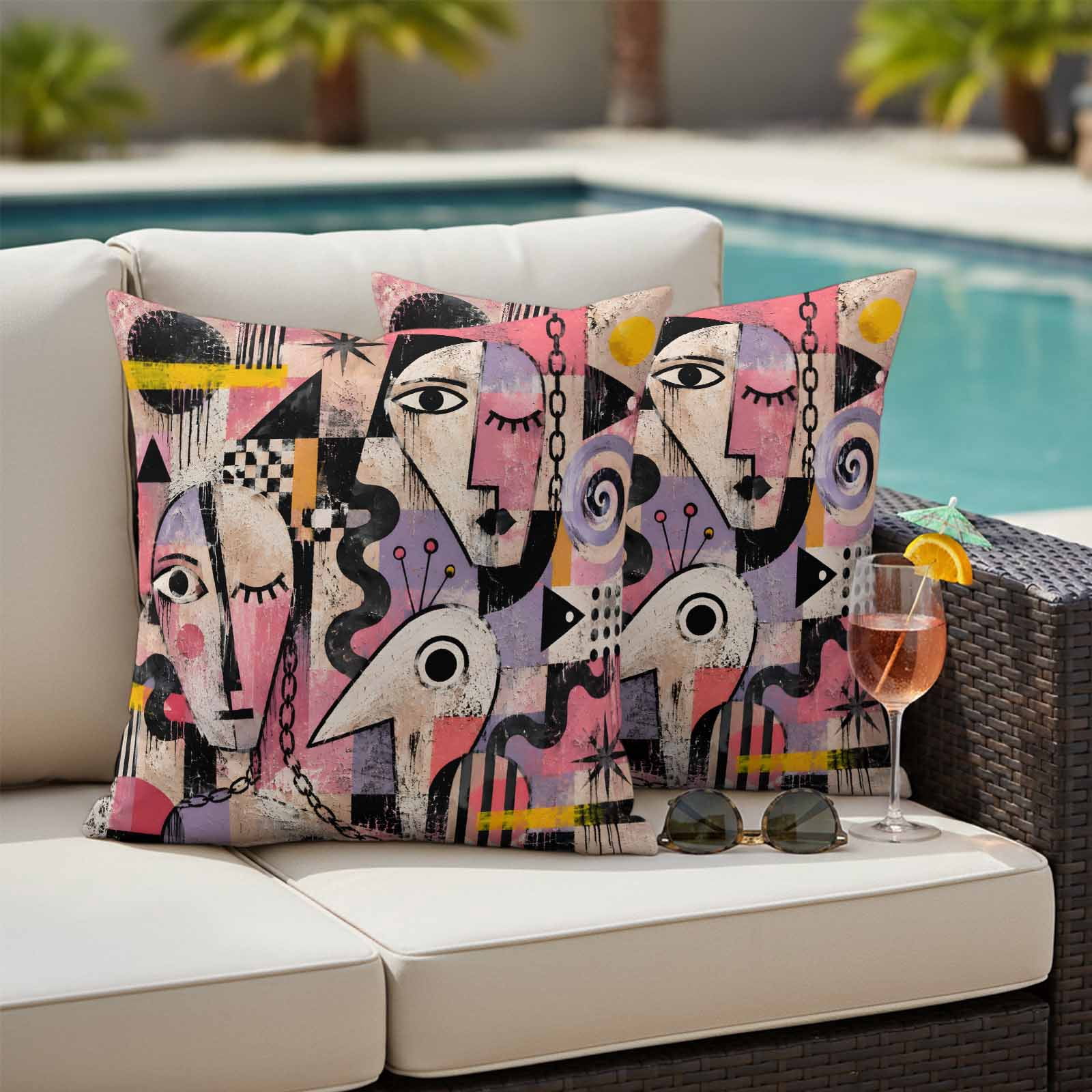 Abstract Portrait Faces Outdoor Waterproof Throw Pillow Covers Set of 2 ...