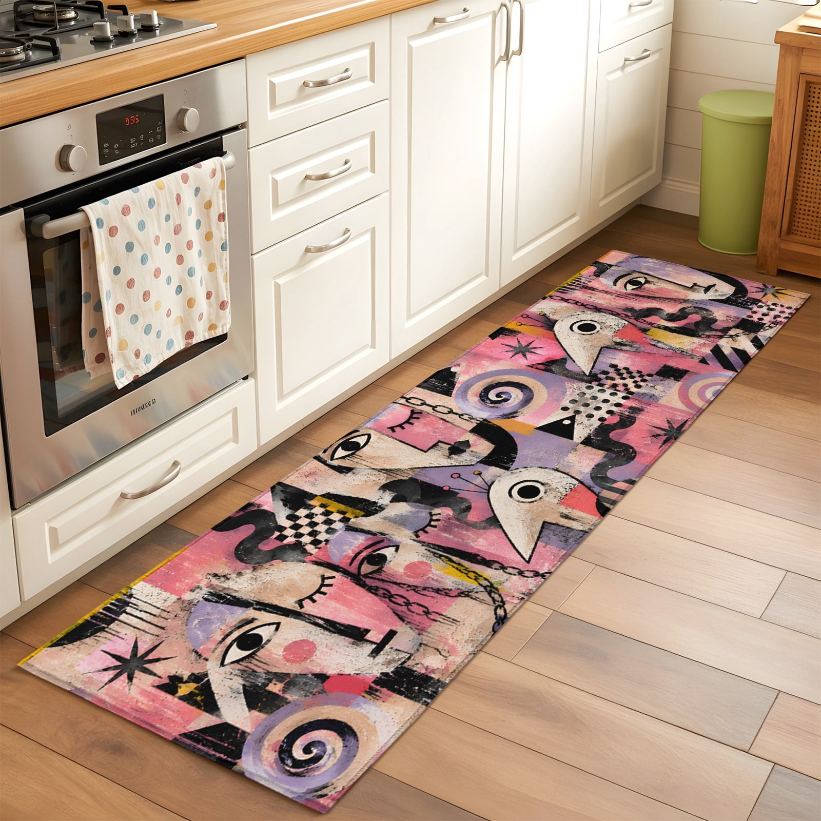 Abstract Portrait Faces Runner Rug Non Slip 2x6 Vintage Pink Purple ...