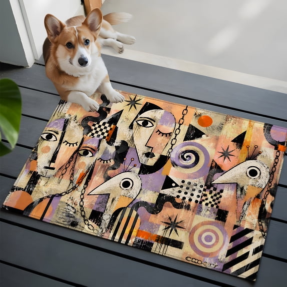 Abstract Portrait Faces Small Area Rugs 2x3 Vintage Black Yellow Purple ...