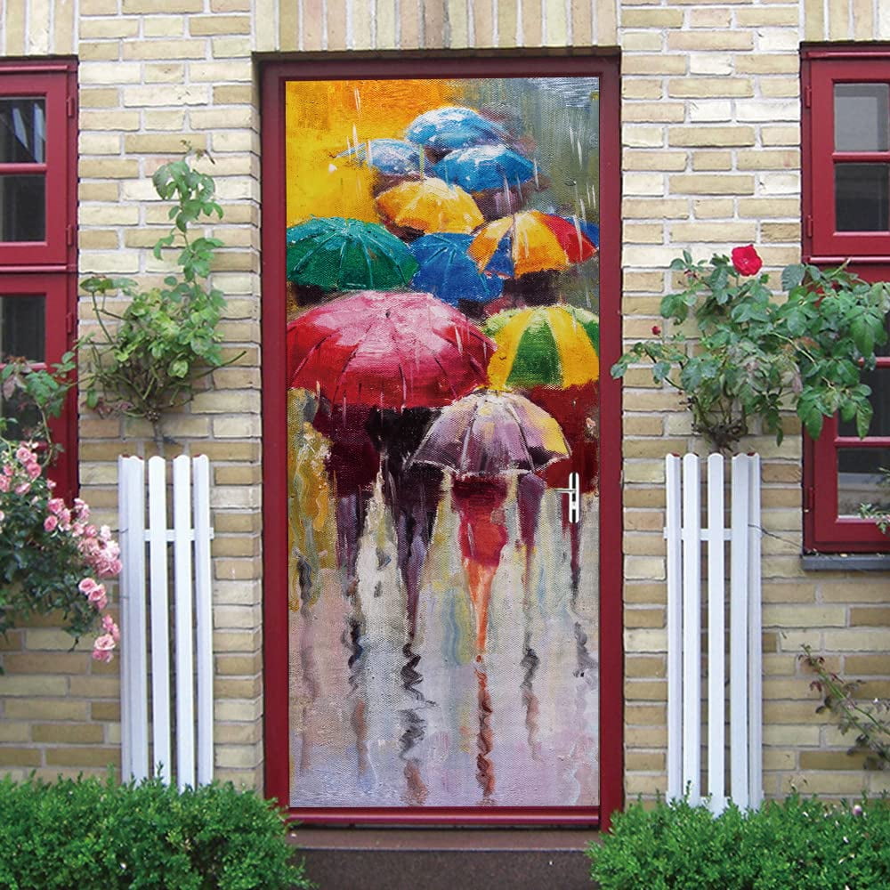 Abstract Portrait Printed Door Sticker Oil Painting Art Wallpaper Decal ...