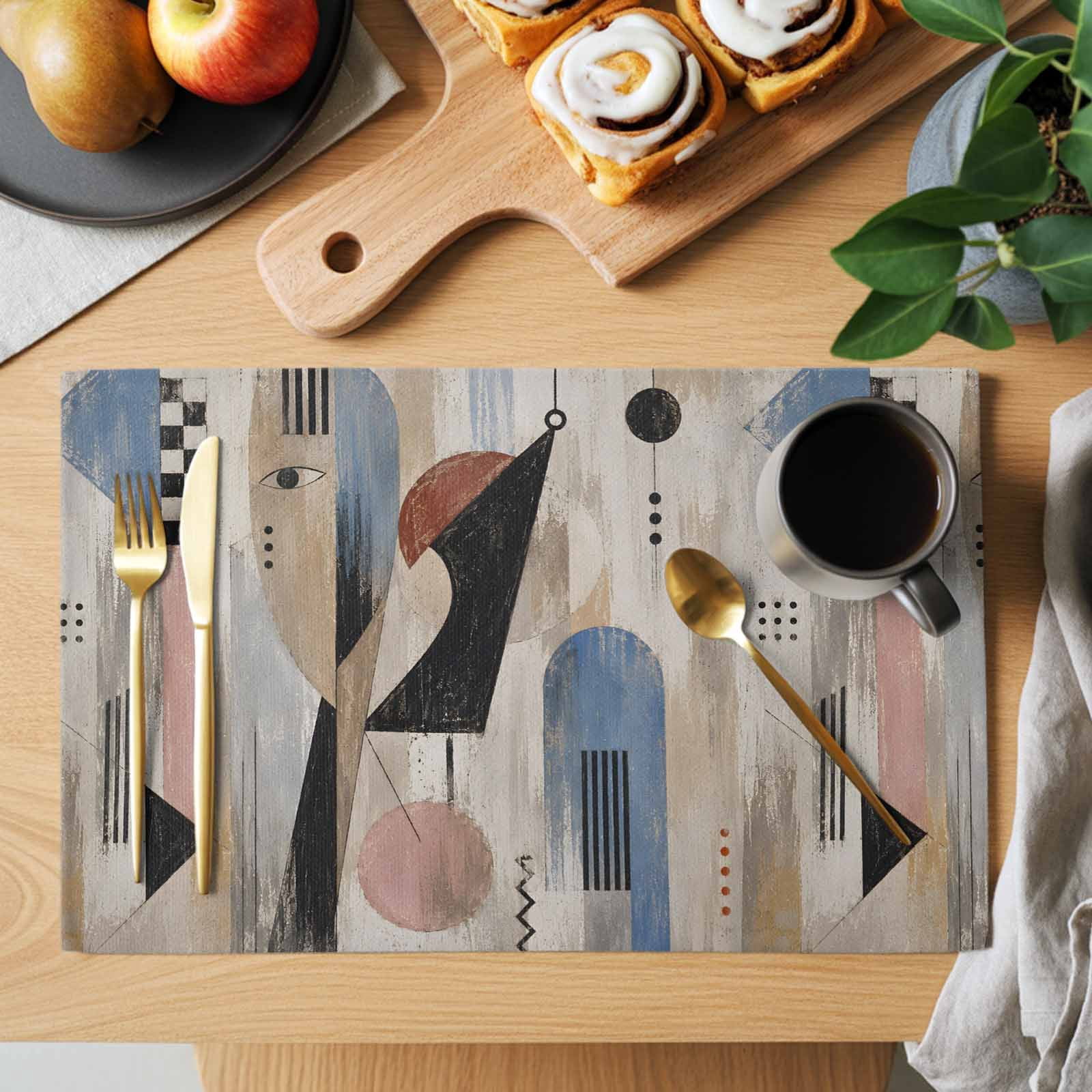 Abstract Portrait Profile Placemats Set of 1 Vintage Blue Tan Black ...