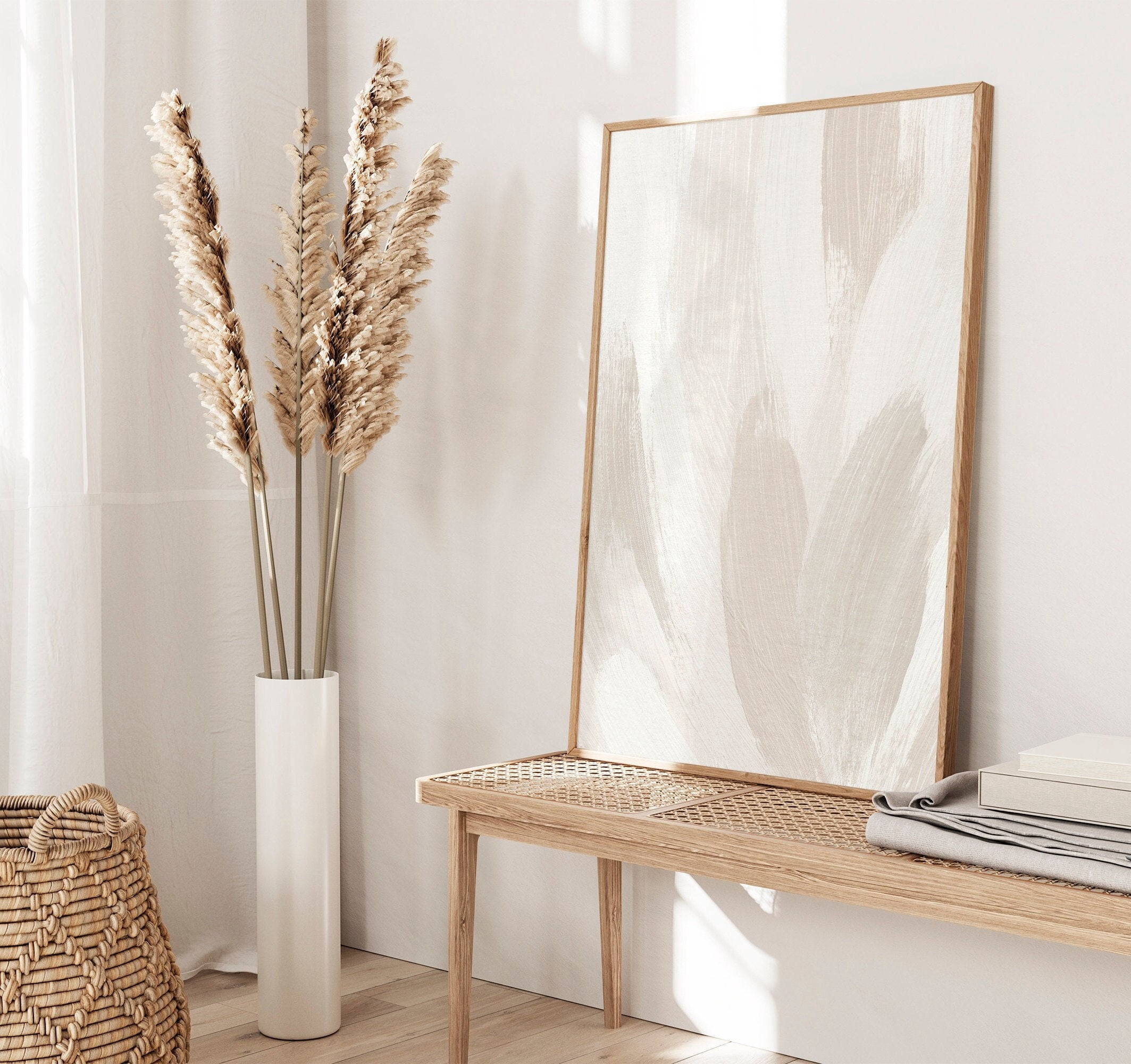 Abstract Poster Beige White Grey Brush Stroke Painting Wall Art Neutral ...