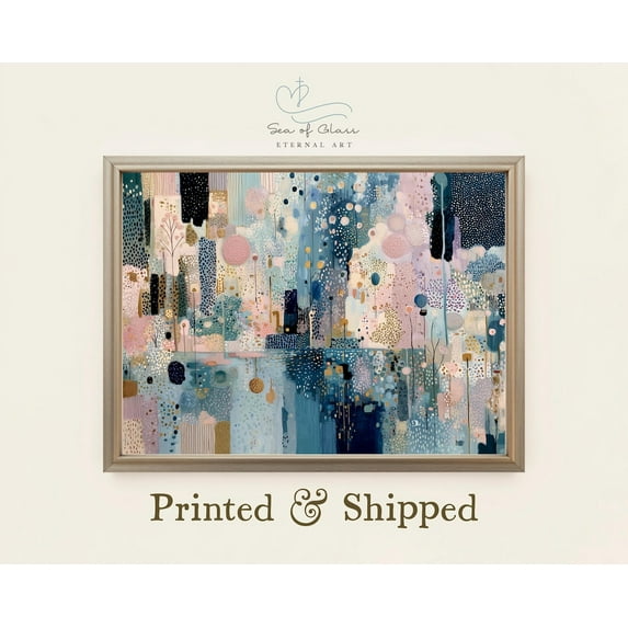 Abstract Poster Blue, Pink & Gold - Mid-Century Modern Wall Art Poster ...