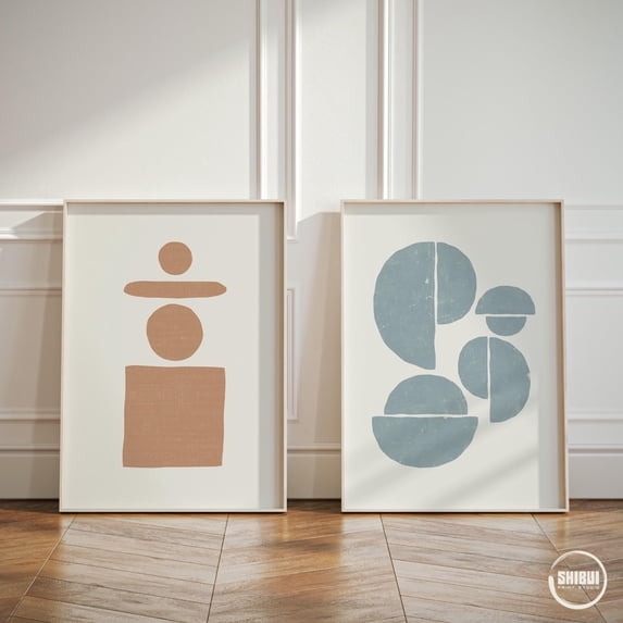 Abstract Posters with Geometric Shapes Mid-Century Modern Wall Art in ...
