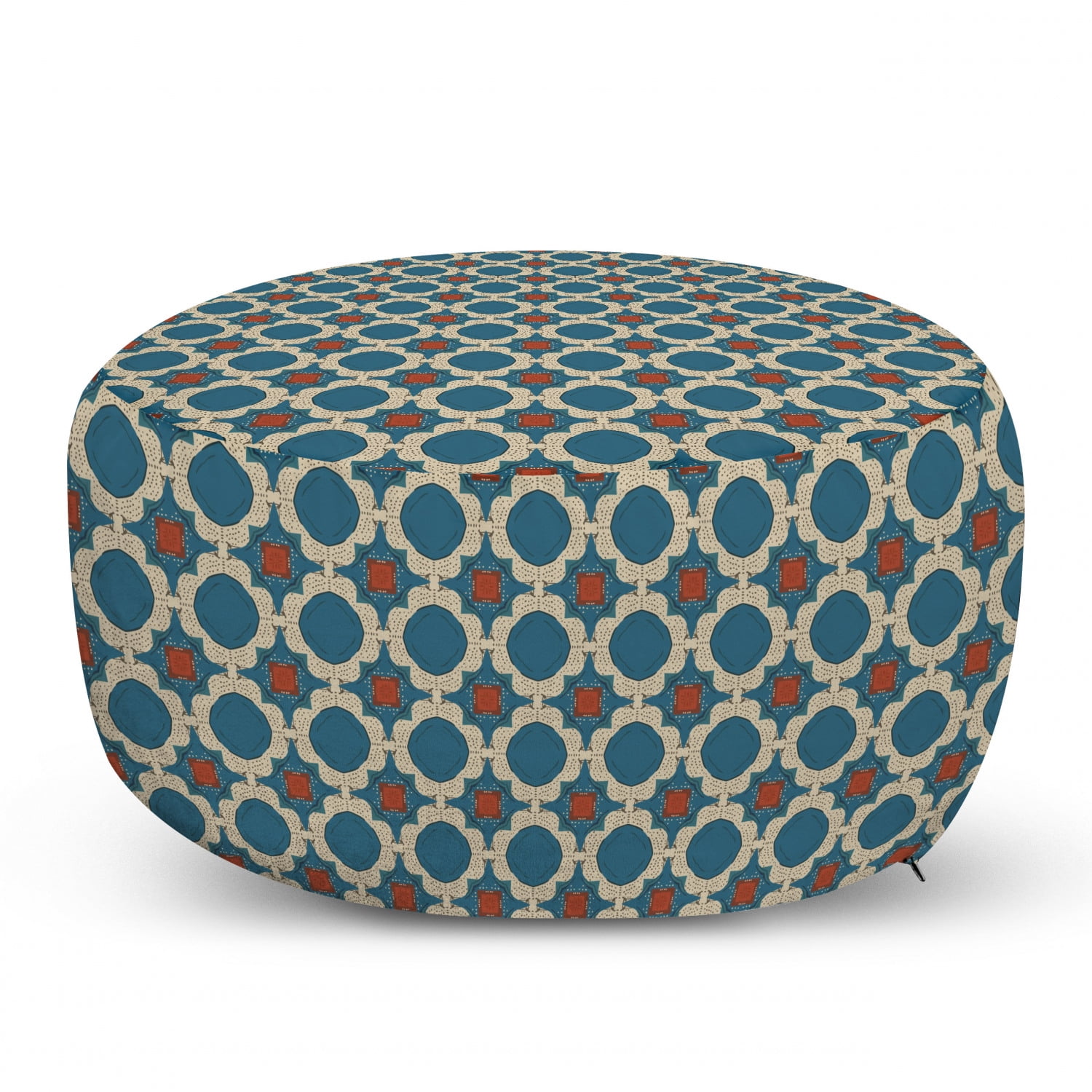 Abstract Pouf Cover with Zipper, Hand Drawn Style Pattern with Round ...