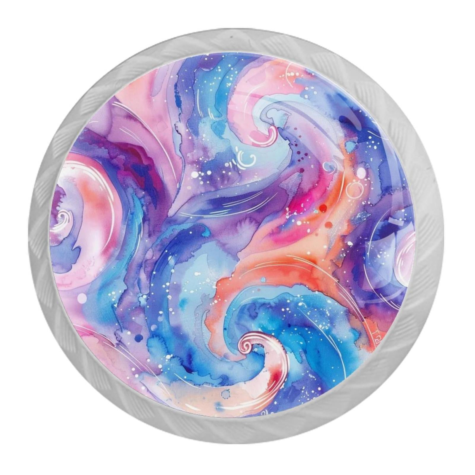 Abstract Pretty Watercolor Swirl Pattern Drawer Knobs, 4 Piece Set ...