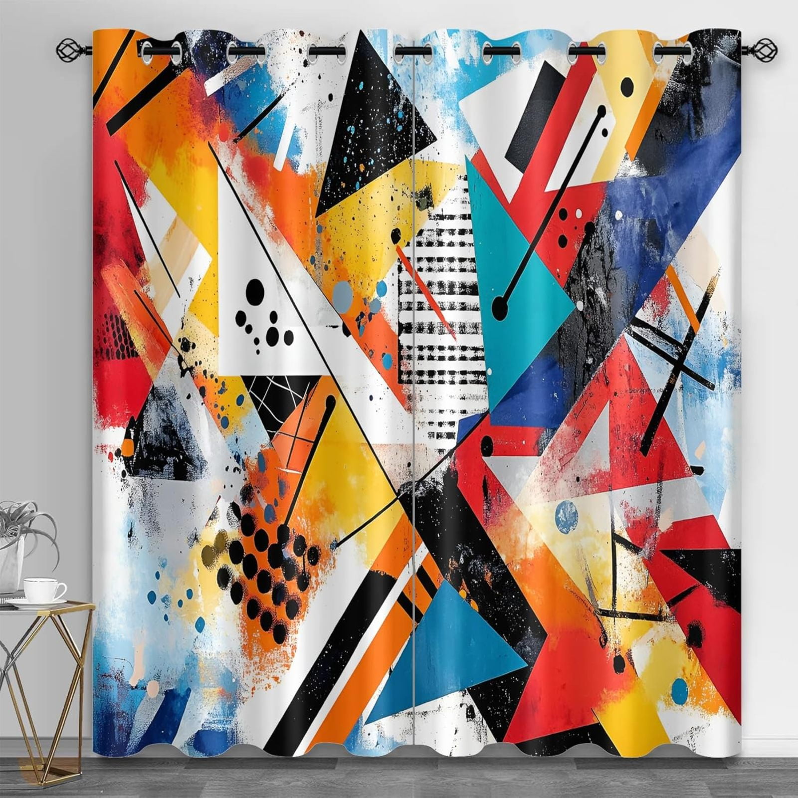 Abstract Print 3D Print Window Curtain Panel, Modern Geometric Blackout ...