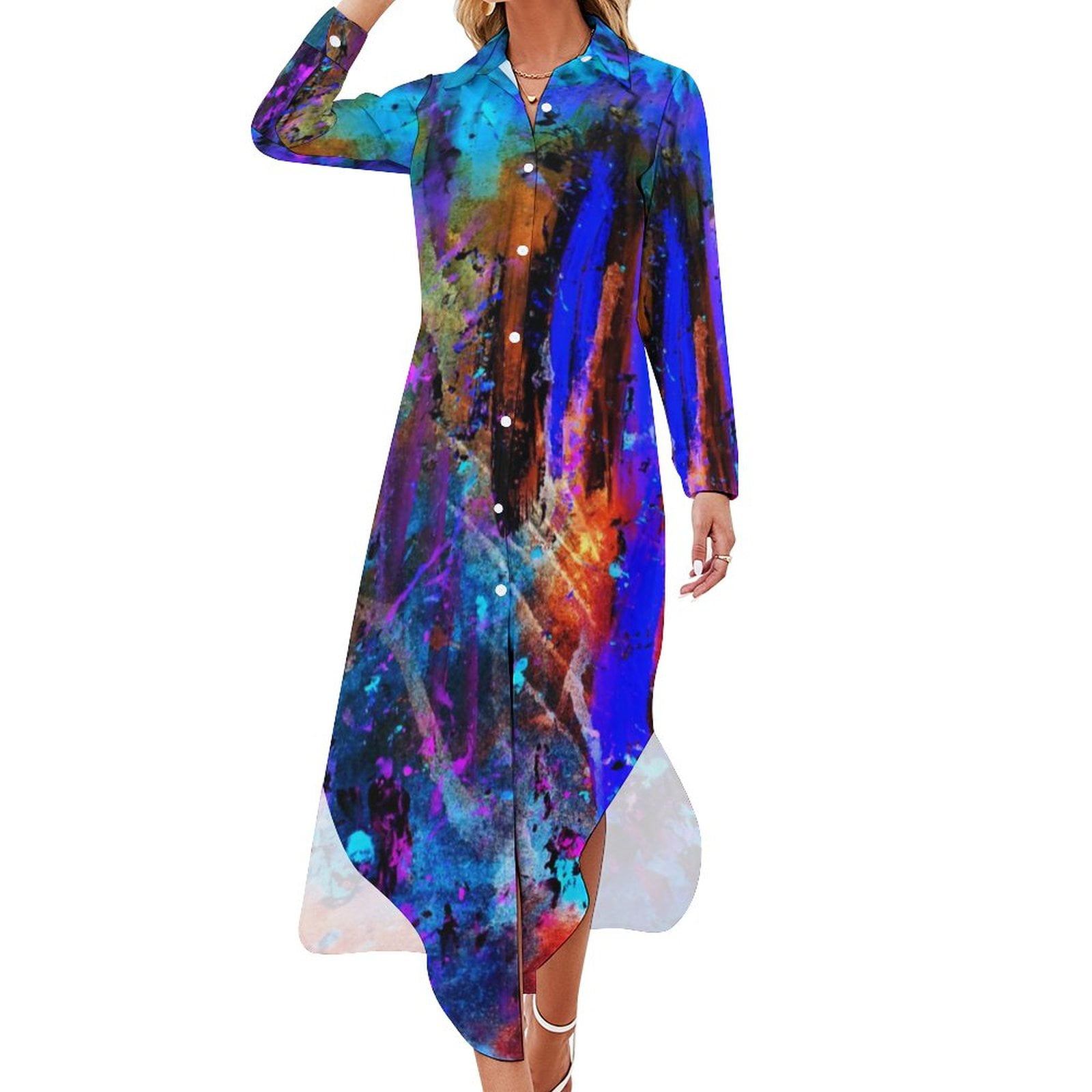 Abstract Print Casual Dress Mixed Color Tie-Dye Fashion Dresses Sexy V ...