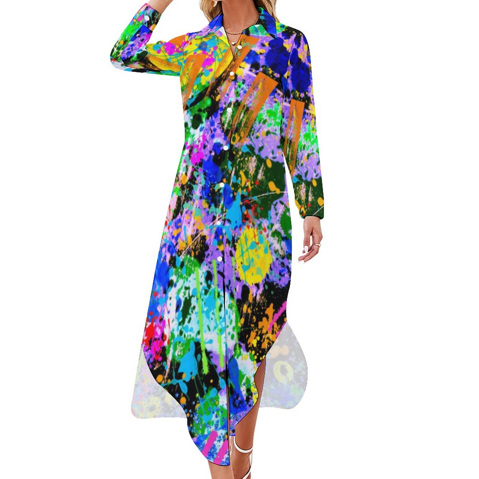 Abstract Print Casual Dress Mixed Color Tie-Dye Fashion Dresses Sexy V ...