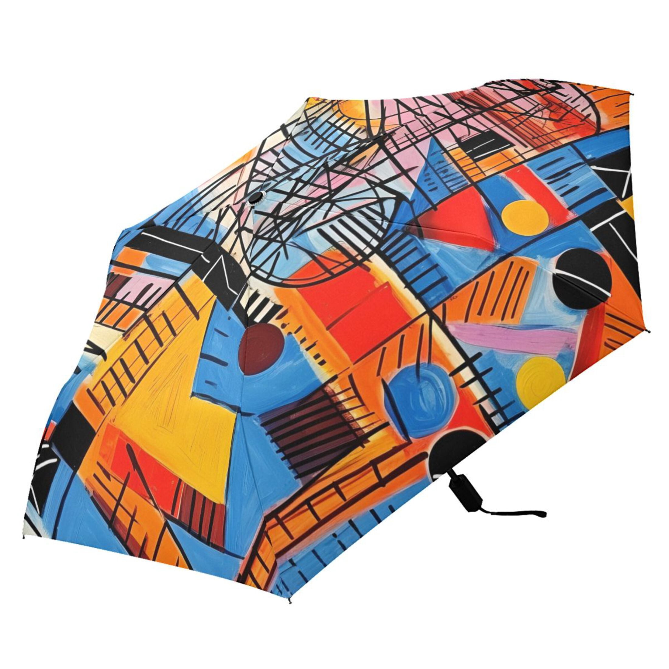 Abstract Print Compact Folding Umbrella for Rain Windproof Travel ...