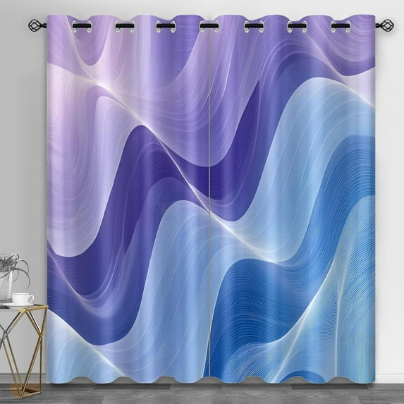 Abstract Print Curtain, Wavy Lines Blackout Window Curtain, Modern Art ...