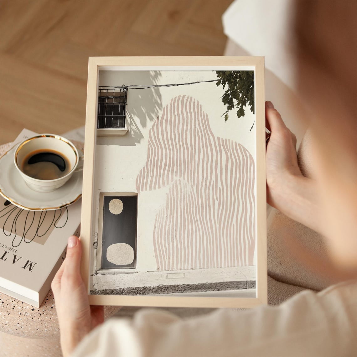 Abstract Print, Modern Minimalist Street Mural, Neutral Tones, Wavy ...