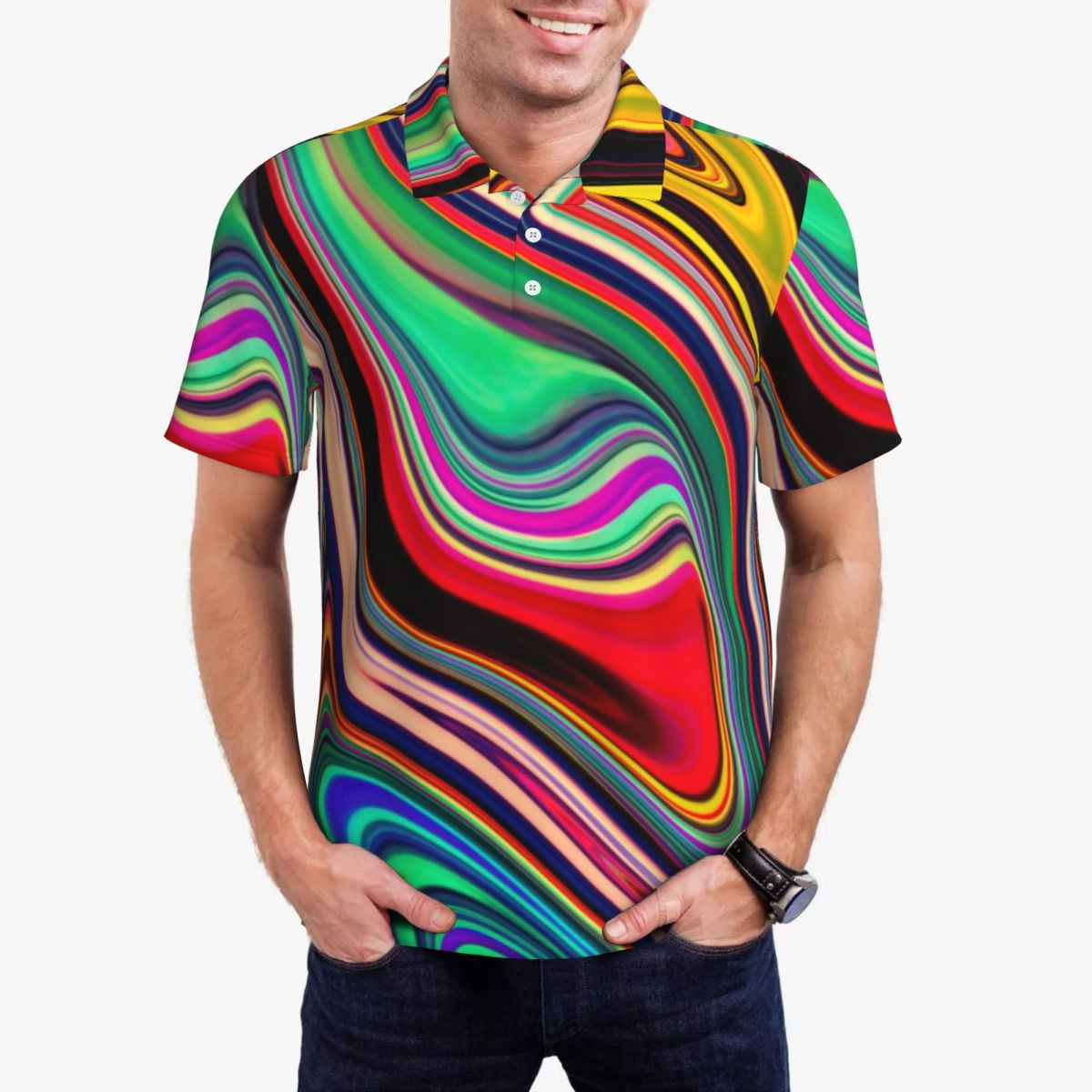 Abstract Print Polo Shirts Pastel Casual Shirt Date Street Style T ...