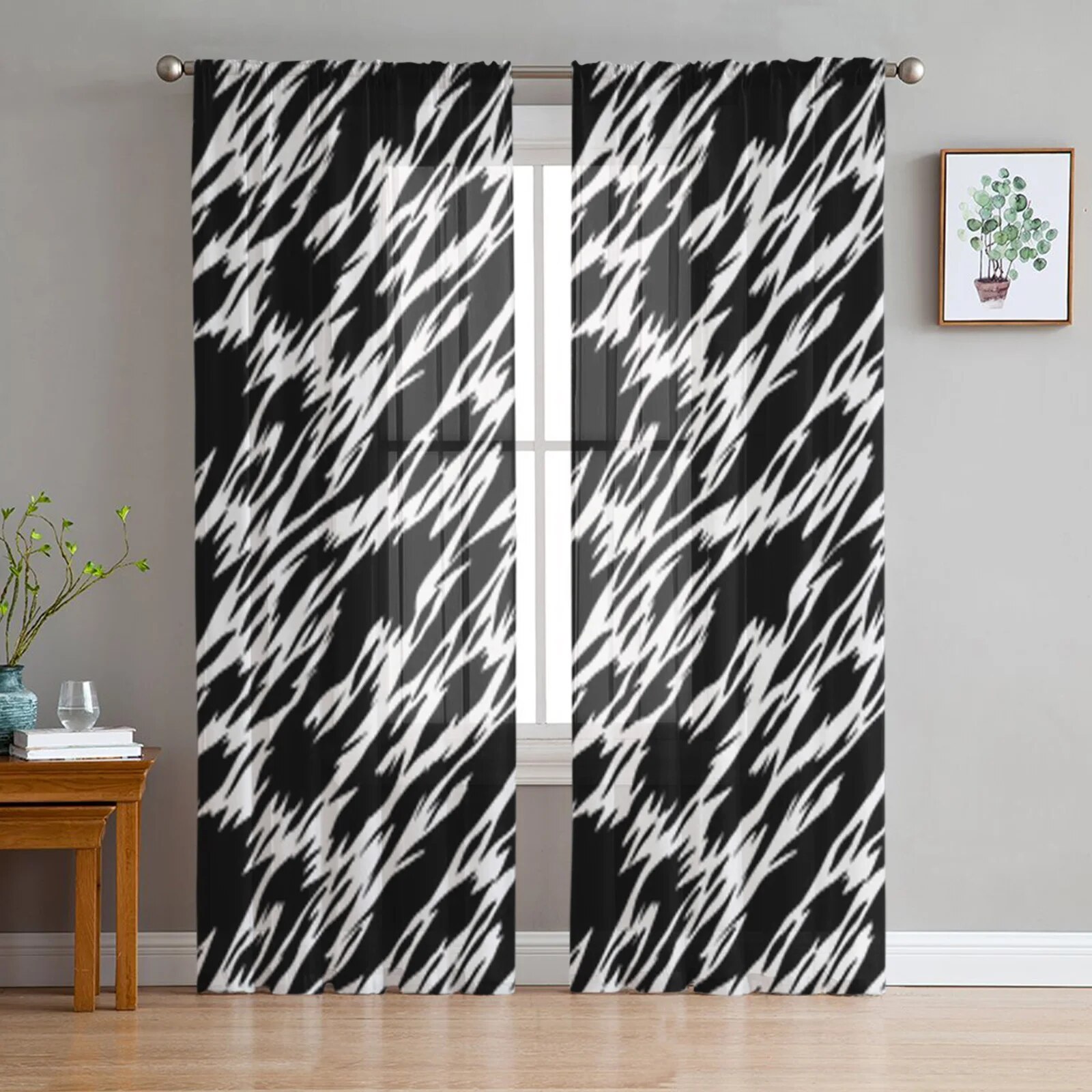 Abstract Print Sheer Curtains For Living Room Window Transparent Voile ...