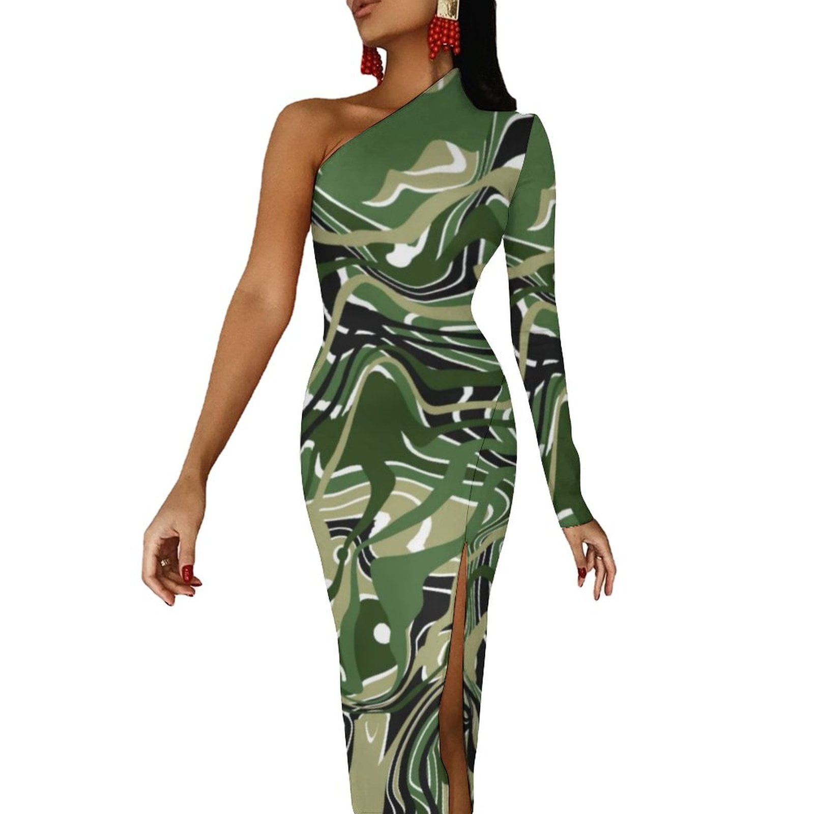Abstract Print Side Split Bodycon Dress Womens Mixed Color Tie-Dye ...