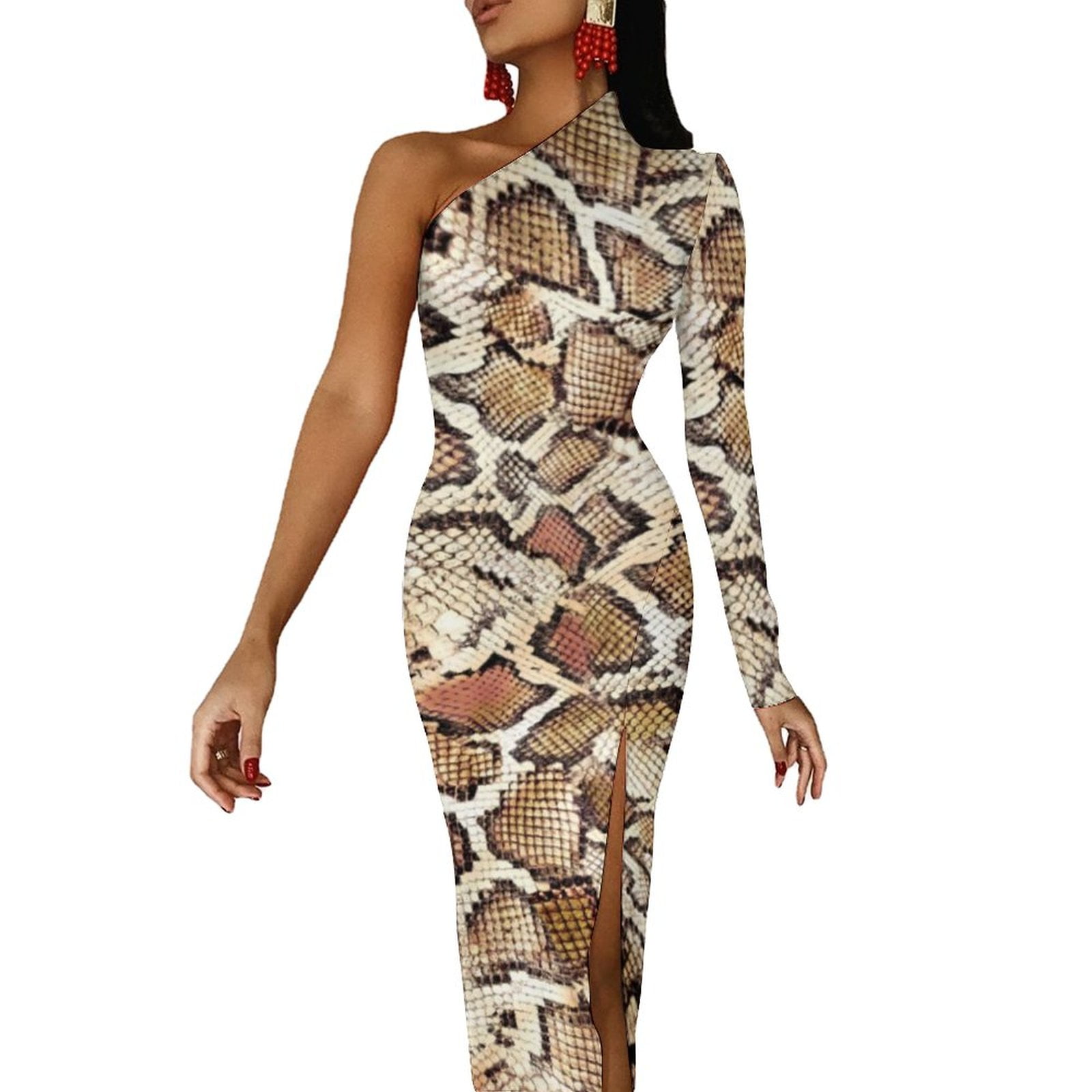Abstract Print Side Split Bodycon Dress Womens Mixed Color Tie-Dye ...