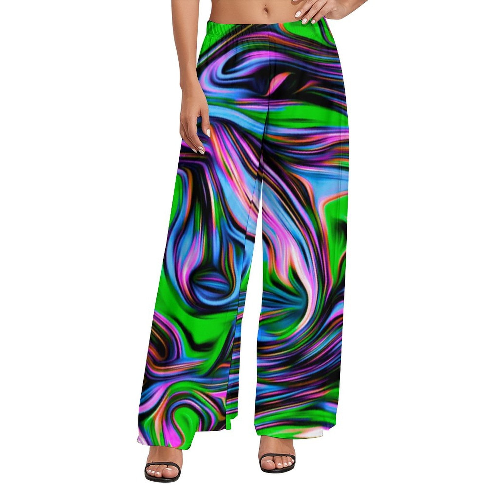 Abstract Print Straight Pants Blue Tie-Dye Modern Wide Leg Pants Female ...