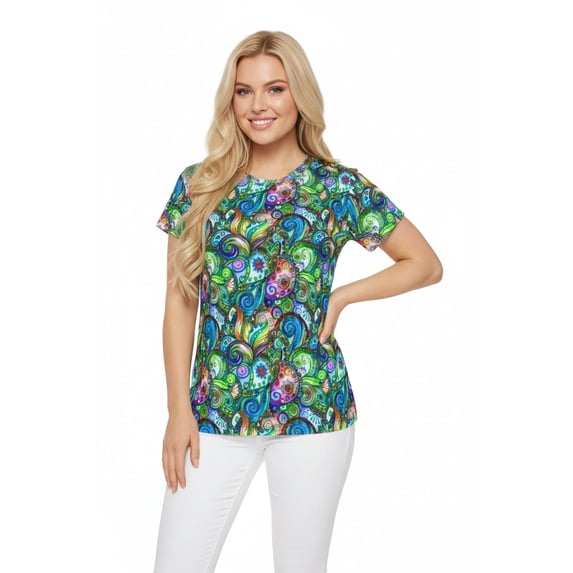 Abstract Print Women Poly Span T-Shirt 033 - Walmart.com