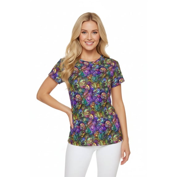 Abstract Print Women Poly Span T-Shirt 040 - Walmart.com