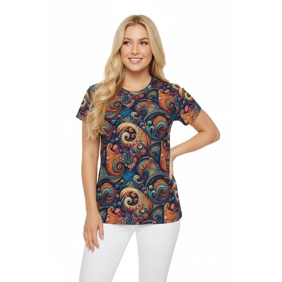Abstract Print Women Poly Span T-Shirt 046 - Walmart.com