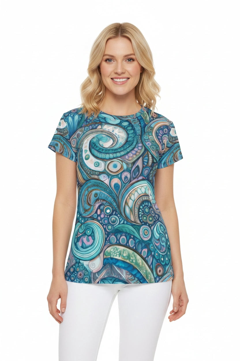 Abstract Print Women Poly Span T-Shirt 050 - Walmart.com