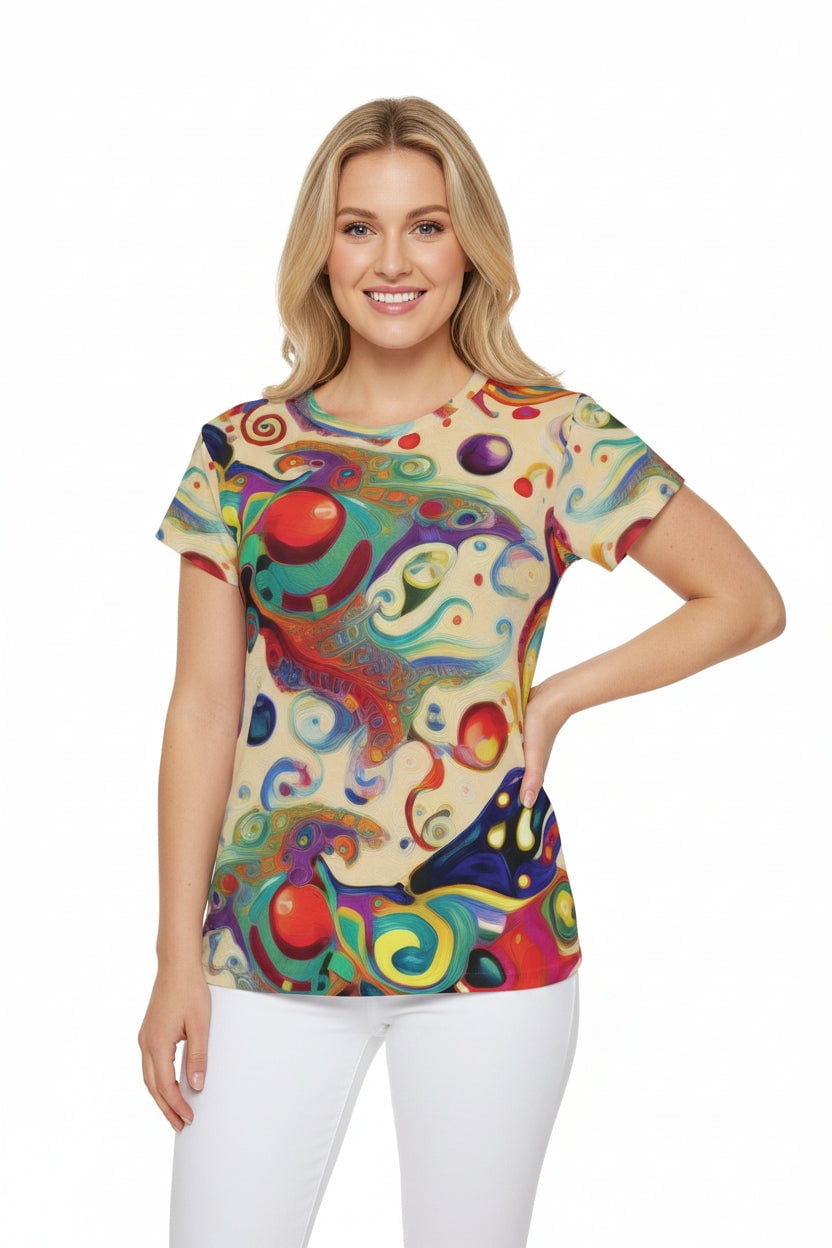 Abstract Print Women Poly Span T-Shirt 054 - Walmart.com