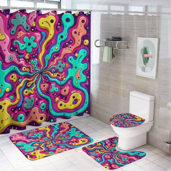 Abstract Psychedelic Colorful Artwork Swirls 4 Pcs Bathroom Shower Curtain Set, Bathroom Sets ...