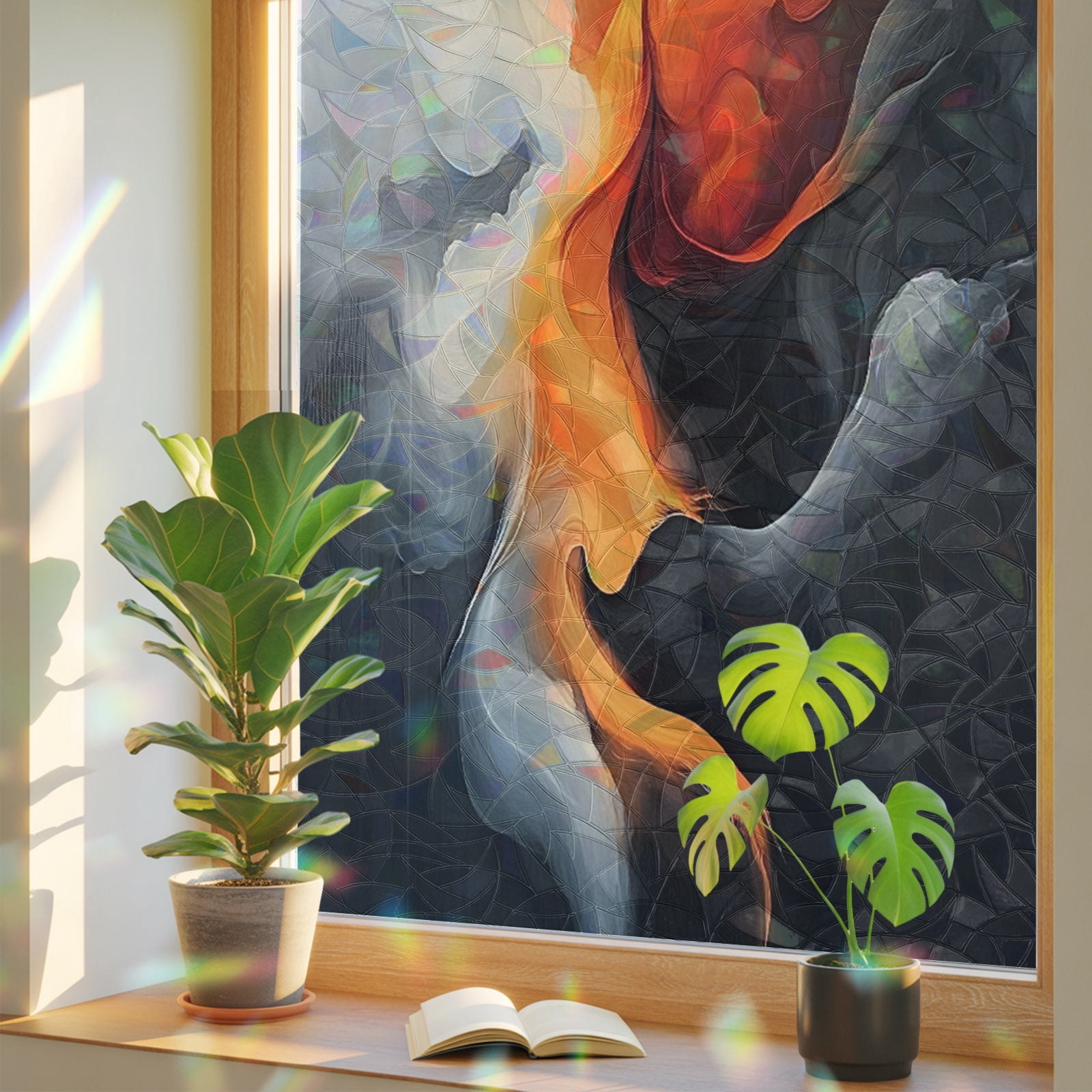 Abstract Psychedelic Flame Fog Window Privacy Film, Rainbow Film ...