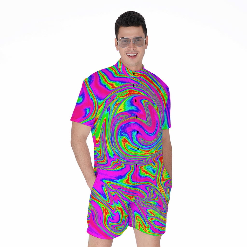Abstract Psychedelic Liquid Trippy Short Sleeve Men'S Rompers Casual ...