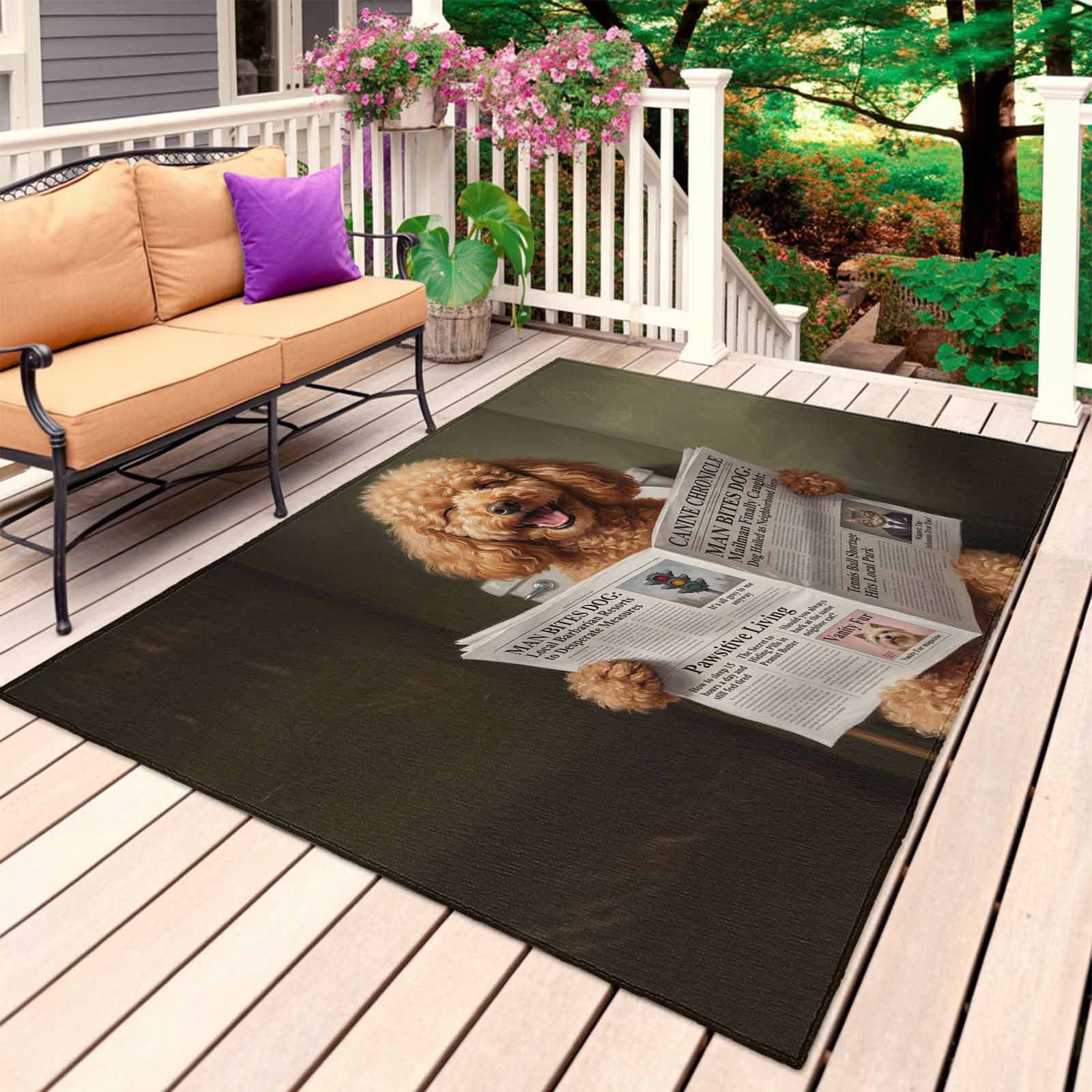 Abstract Puppy Outdoor Rug for Patio/Deck/Porch, Non-Slip Large Area ...