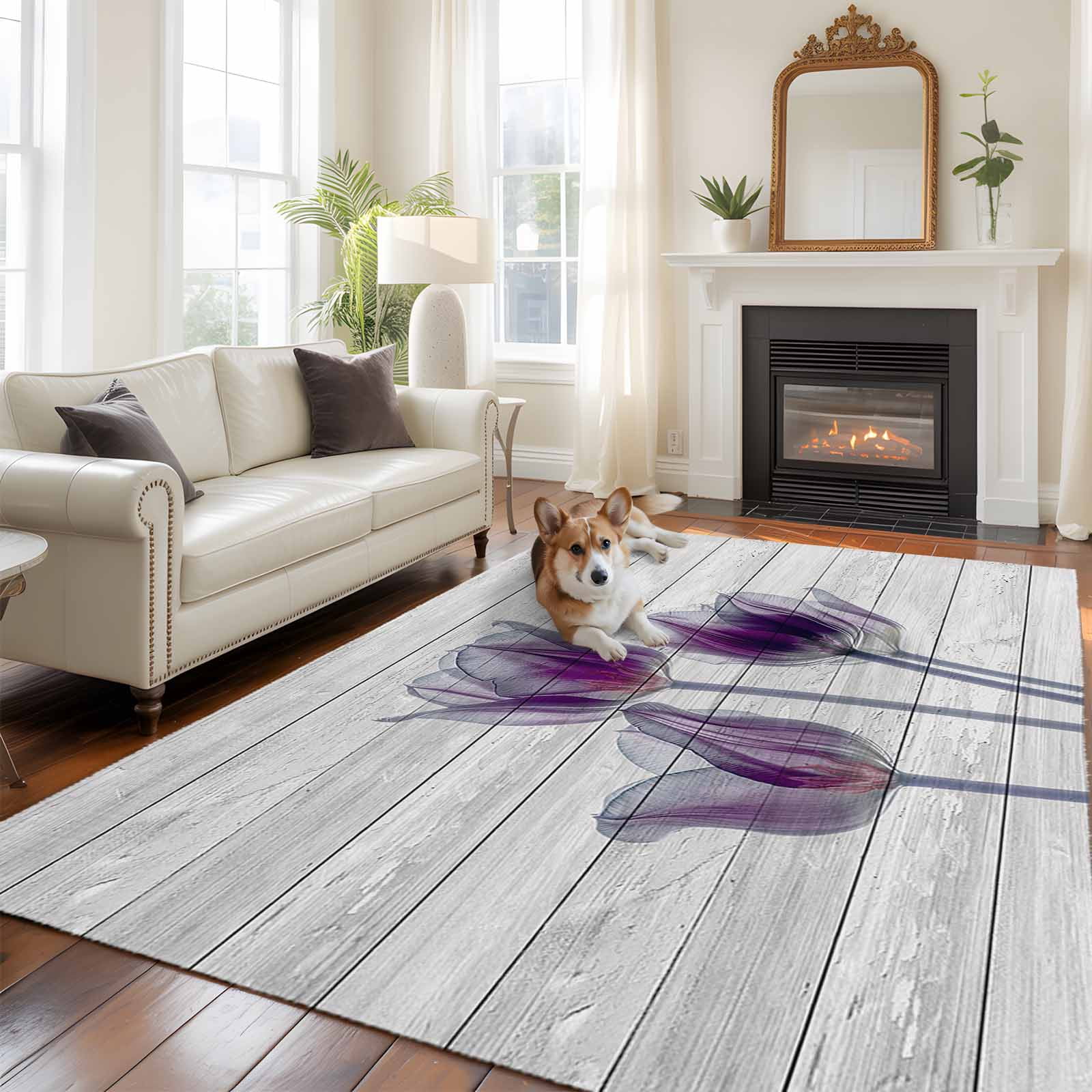 Abstract Purple Area Rugs 5x7 ft Tulip Ray Wood Grain Washable Rug Non ...