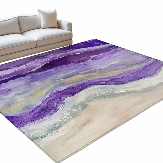 Abstract Purple Area Rugs 5x7ft Gradient Beach Ocean Wave Oil Painting ...
