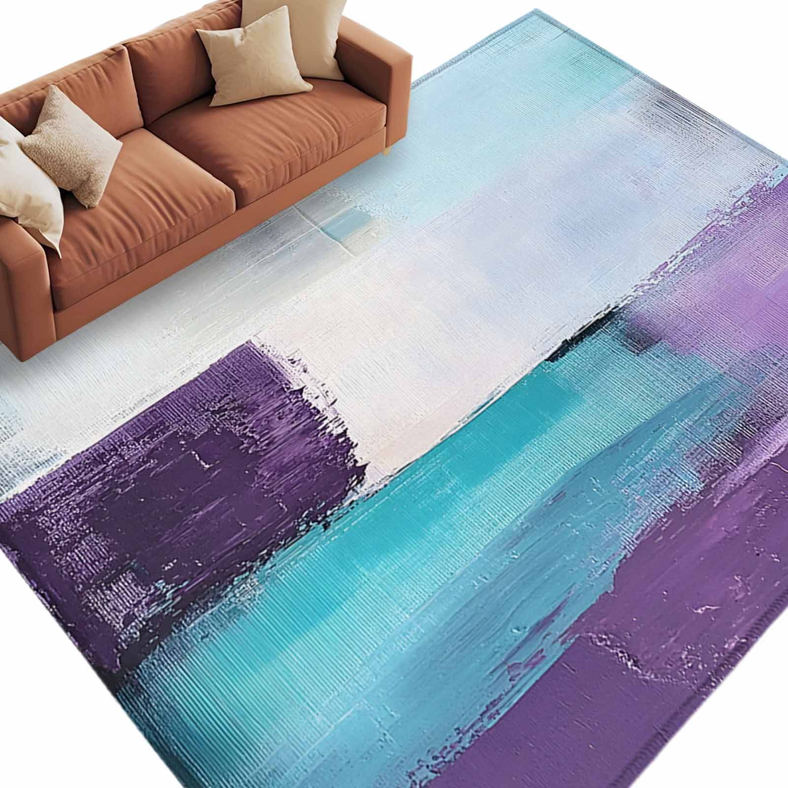 Abstract Purple Area Rug 8x10ft Teal Blocks Modern Geometric Aesthetic ...