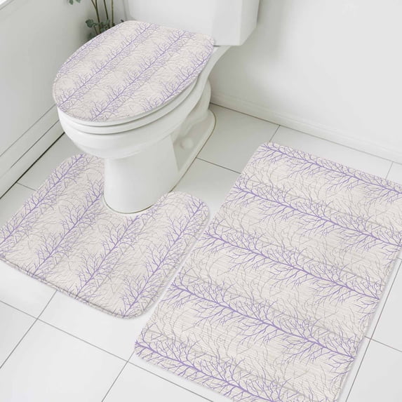 Abstract Purple Bathroom Rugs Set Tree Branch Pattern Non Slip ...