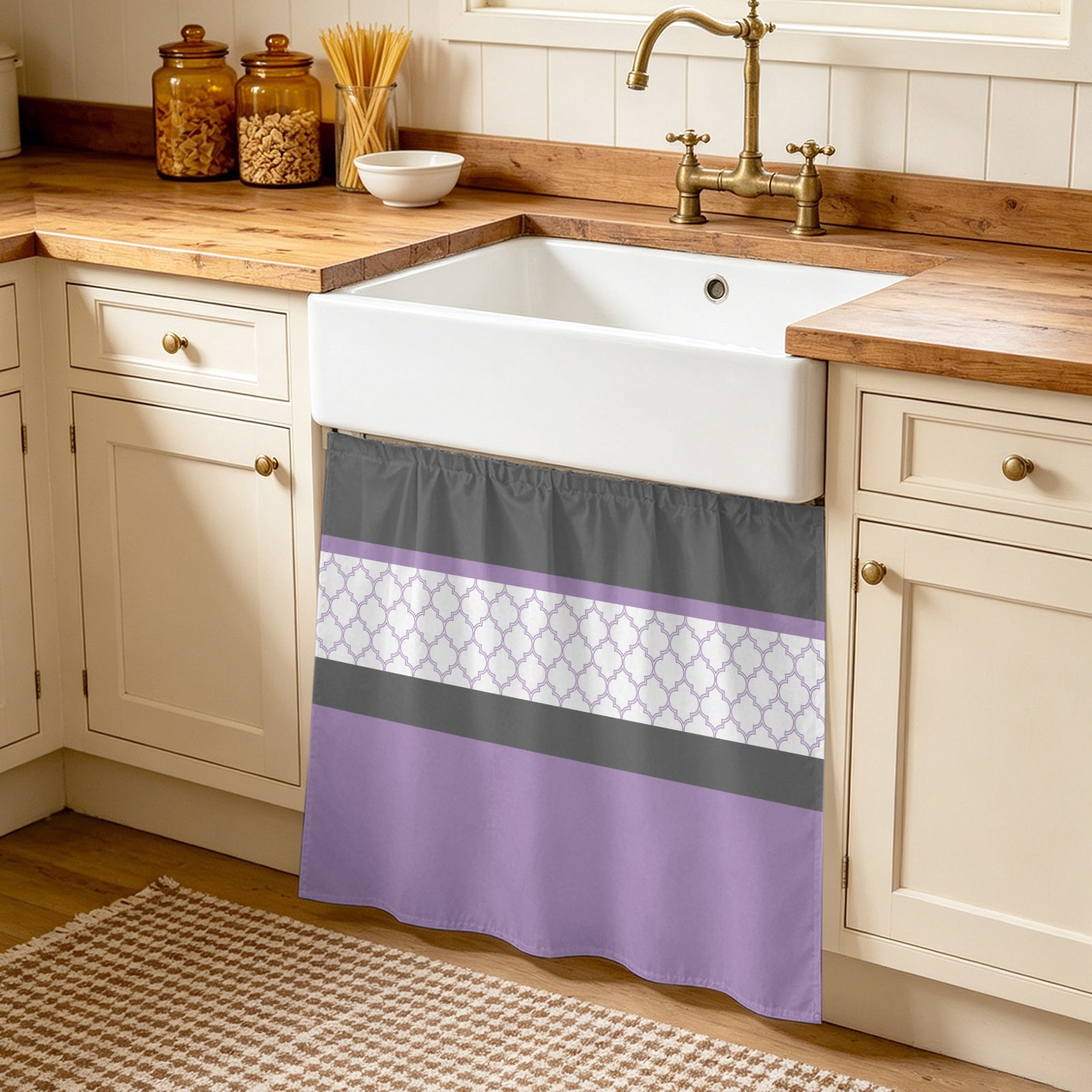 Abstract Purple Cabinet Curtain, Grey Stripes Moroccan Geometric Modern ...